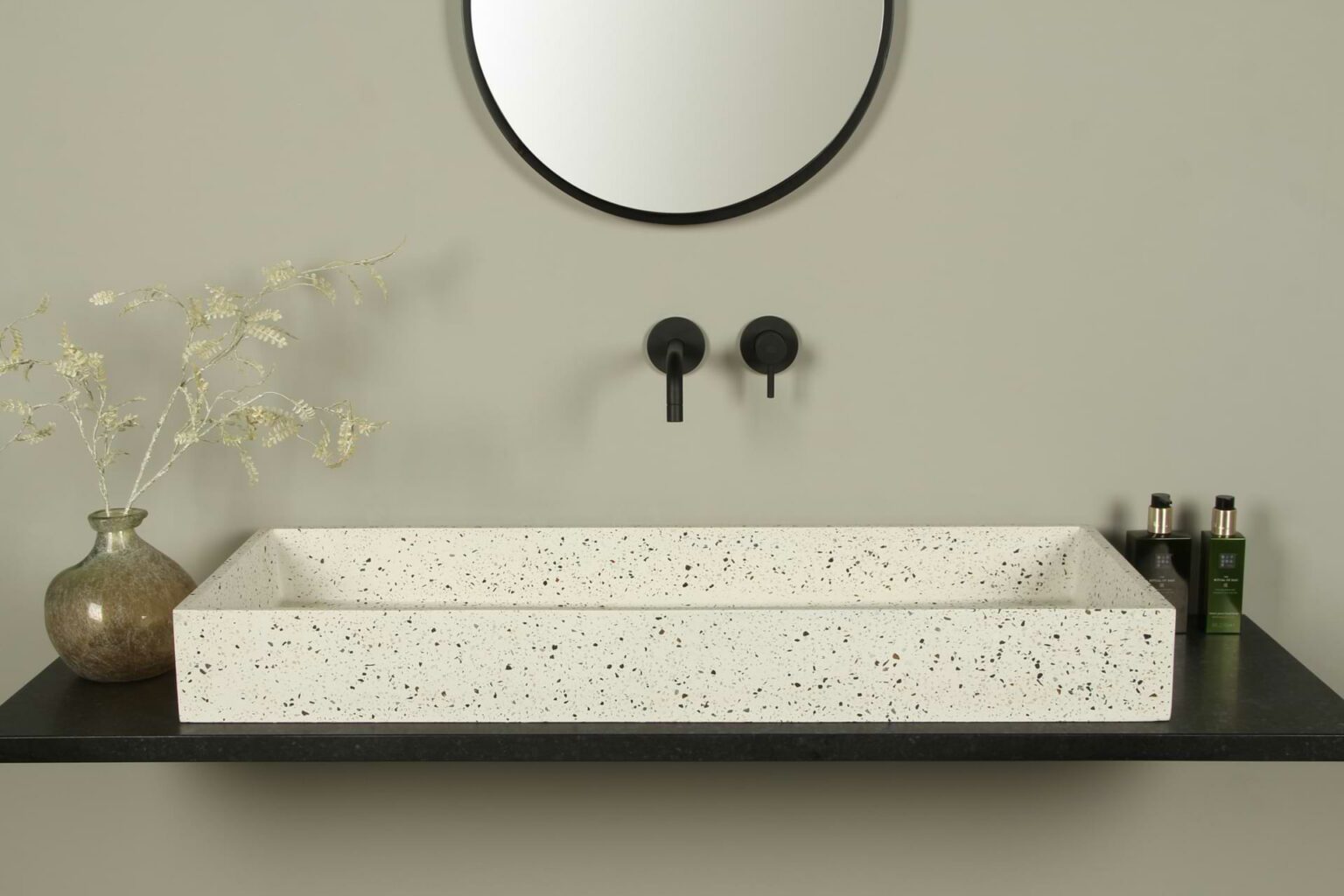 Terrazzo Wasbak Wit Rechthoek 100×39 cm | TRZ-512lt - Badkamer Exclusief