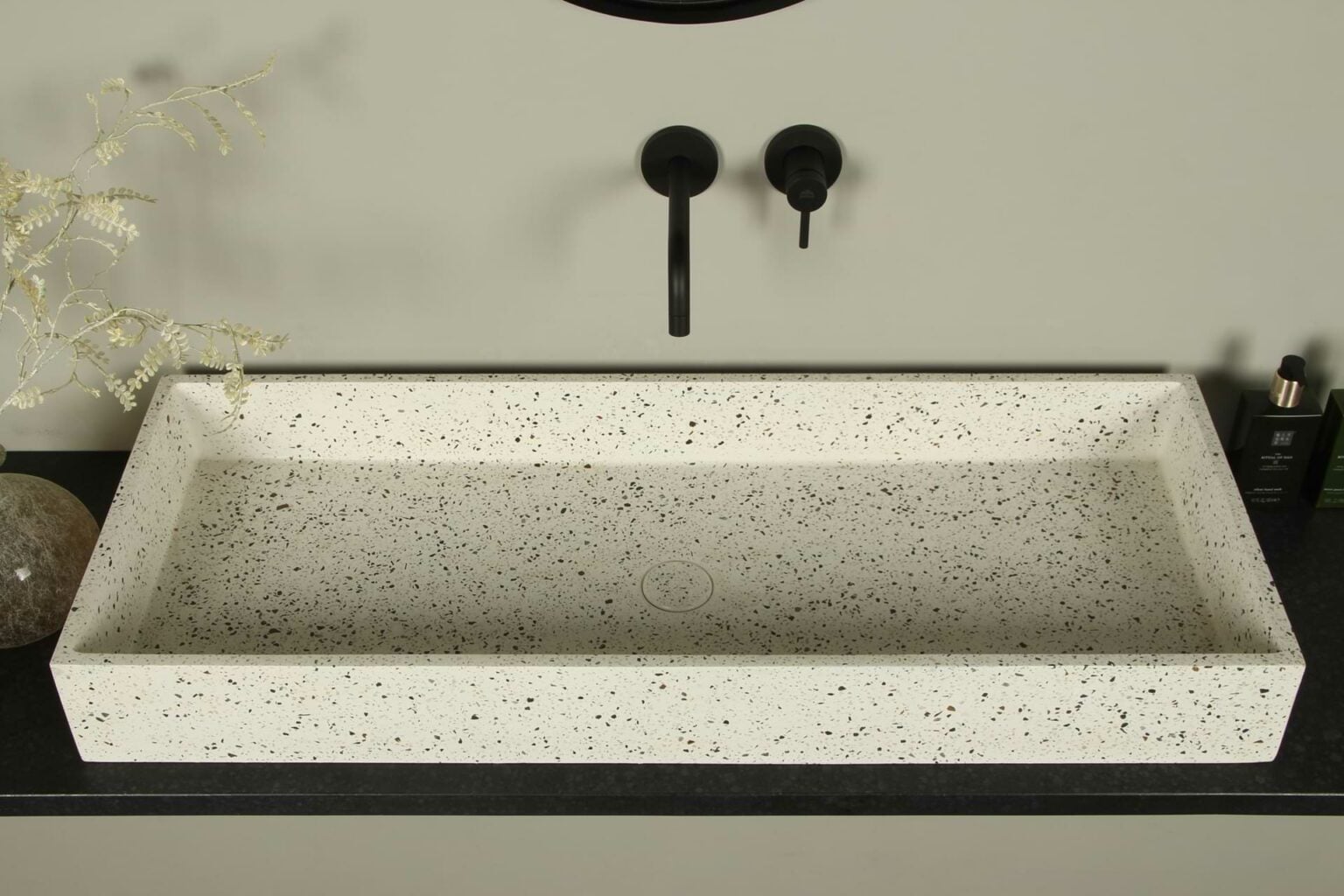 Terrazzo Wasbak Wit Rechthoek 100×39 cm | TRZ-512lt - Badkamer Exclusief