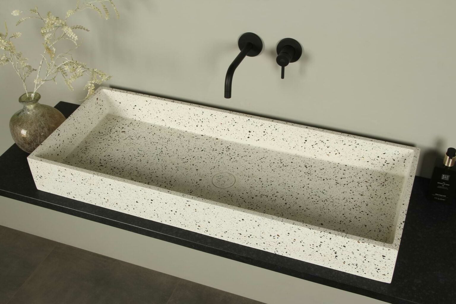 Terrazzo Wasbak Wit Rechthoek 100×39 cm | TRZ-512lt - Badkamer Exclusief