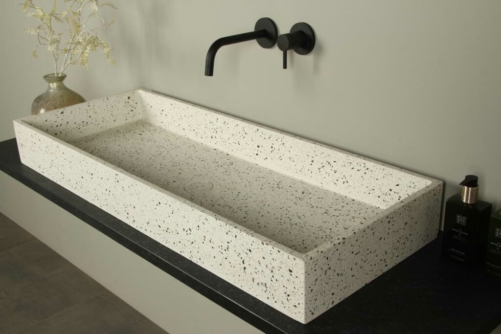 Terrazzo Wasbak Wit Rechthoek 100×39 cm | TRZ-512lt - Badkamer Exclusief