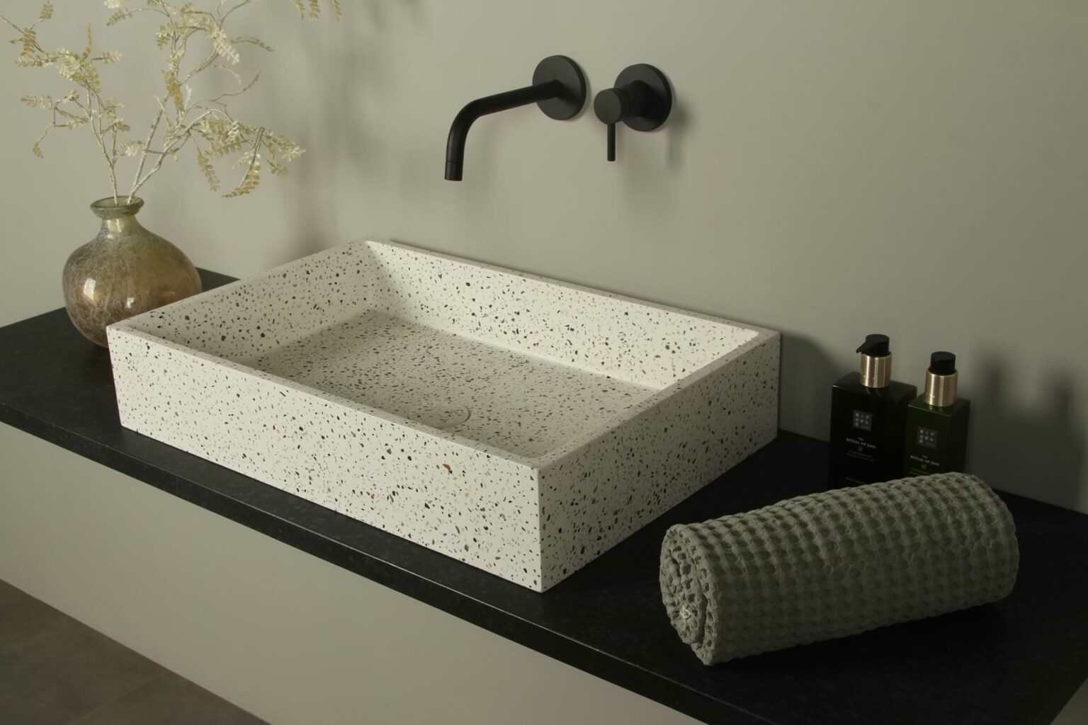 Terrazzo Wasbak Wit Rechthoek 60×39 cm | TRZ-510lt - Badkamer Exclusief